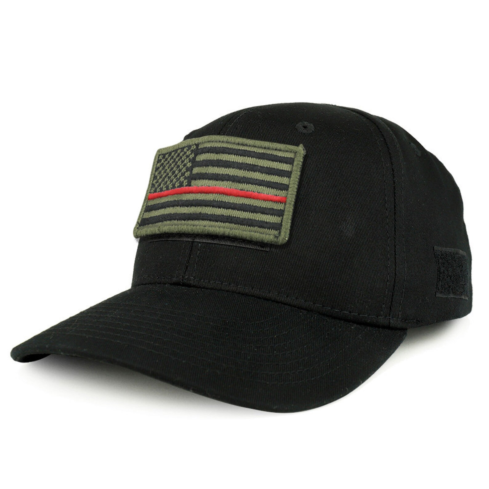 USA Olive Thin Red Flag Tactical Patch Structured Baseball Cap (T75-OLV ...
