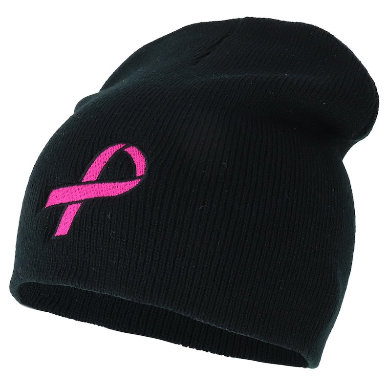 Breast Cancer Awareness Pink Ribbon Embroidered Short Beanie | Etsy