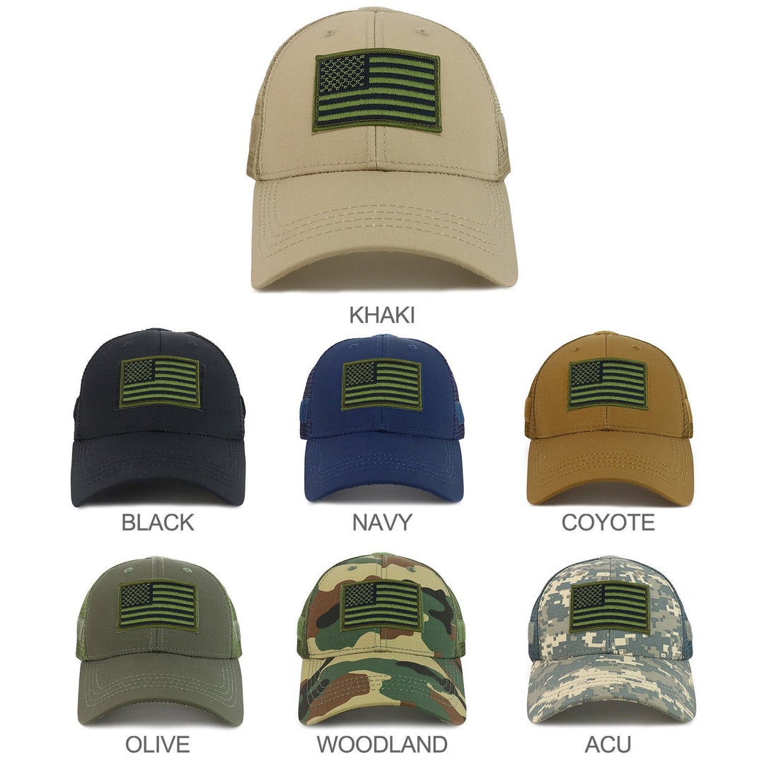 American Flag Olive Tactical Embroidered Patch Trucker Mesh Back Cap ...