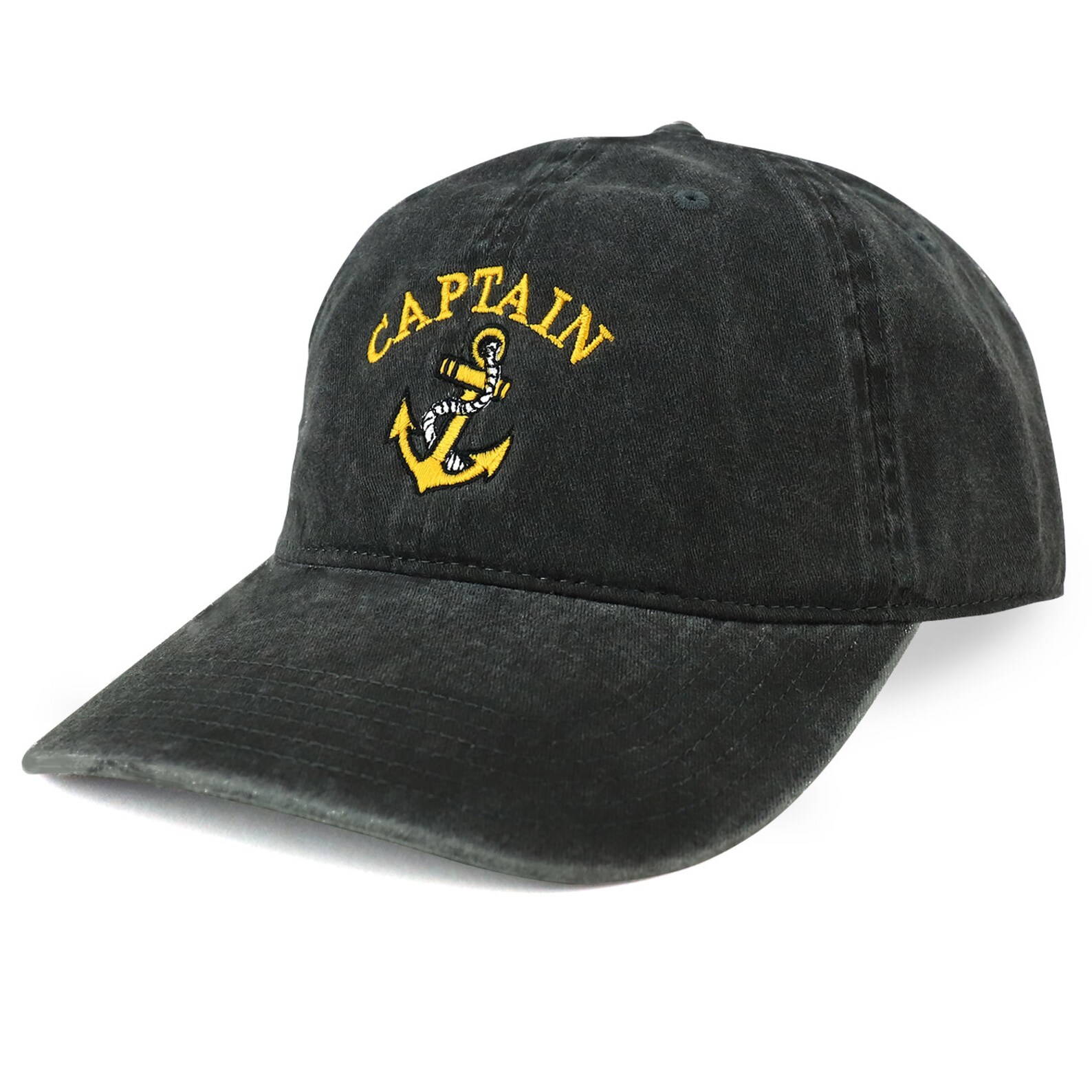 CAPTAIN ANCHOR Logo Embroidered Pigment Dyed 100% Cotton Cap - 3 Colors ...