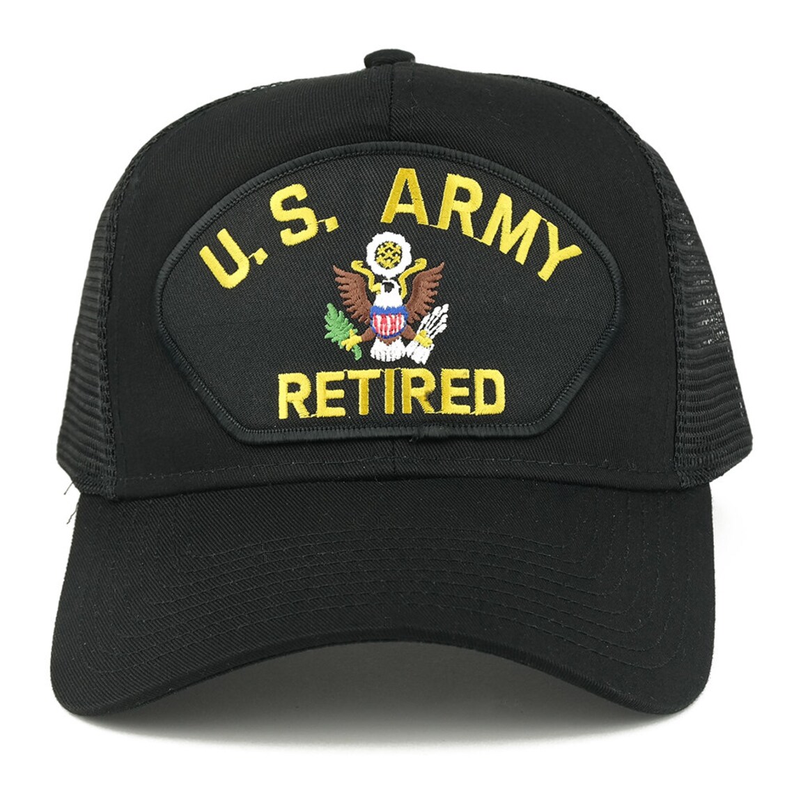 US ARMY Retired Large Embroidered Iron on Patch Adjustable Mesh Trucker ...