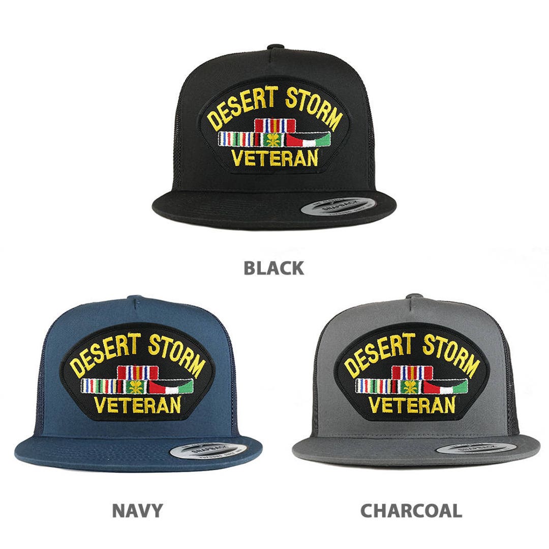 5 Panel Desert Storm Veteran Embroidered Patch Flatbill Mesh Snapback ...