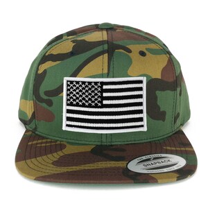 FLEXFIT Brand Patriotic American Flag Patch Flat Bill Snapback Cap Camo ...