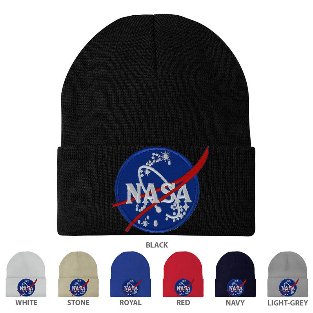 Made in USA - NASA Insignia Logo Embroidered Patch Long Cuff Beanie ...