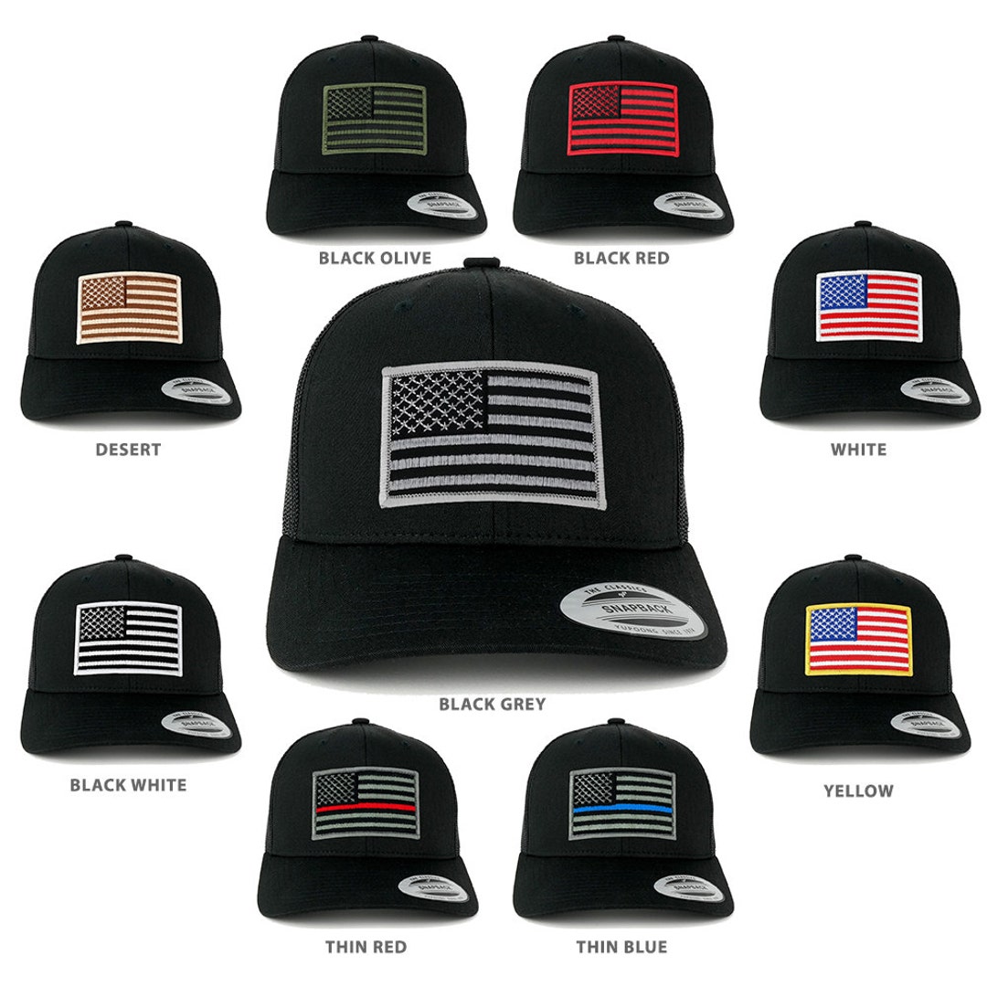 FLEXFIT American Flag Patch Snapback Trucker Mesh Cap (6606-BLACK) - Etsy