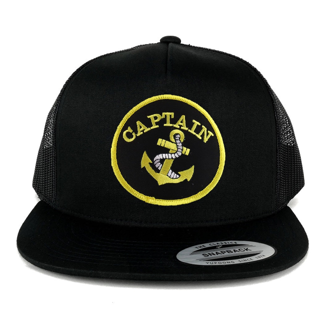 Captain Anchor Circular Patch 5 Panel Flat Bill Trucker Mesh Cap - Etsy