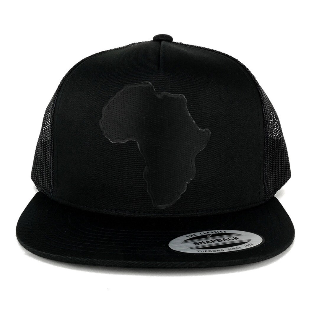 Oversize XXL Solid Black Africa Map Patch 5 Panel Flatbill Snapback ...