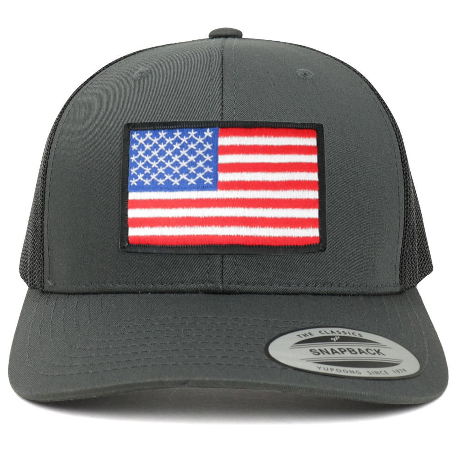 American Flag Patch Snapback Trucker Mesh Cap Charcoal | Etsy