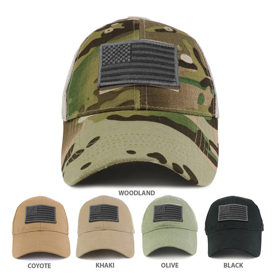 Usa Grey Flag Tactical Patch Cotton Adjustable Trucker Cap (EC-MESH-GRY ...