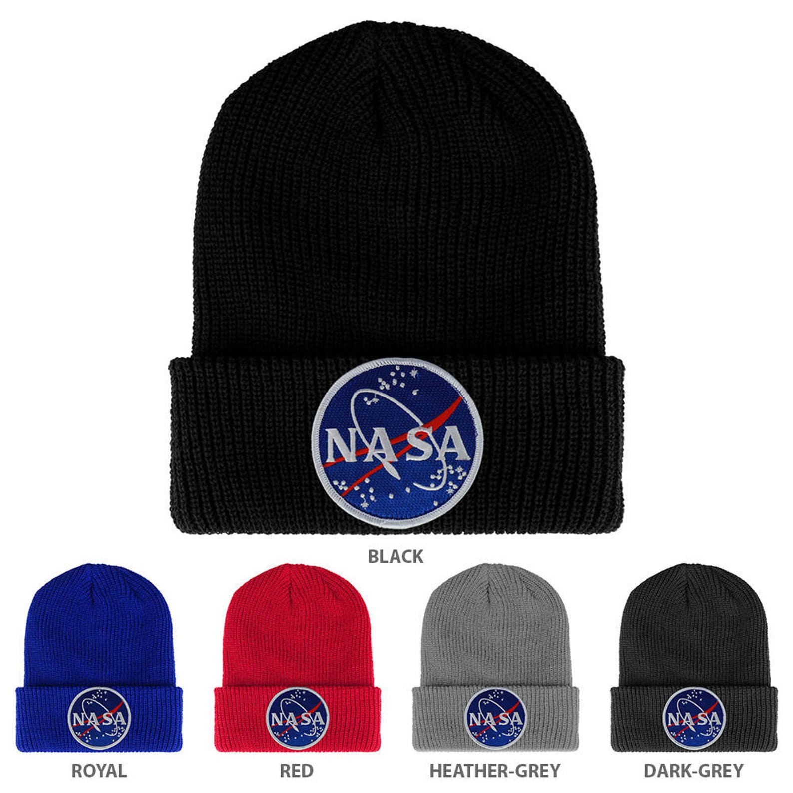 NASA MEATBALL Logo Embroidered Patch Ribbed Cuffed Knit Beanie (1545K ...
