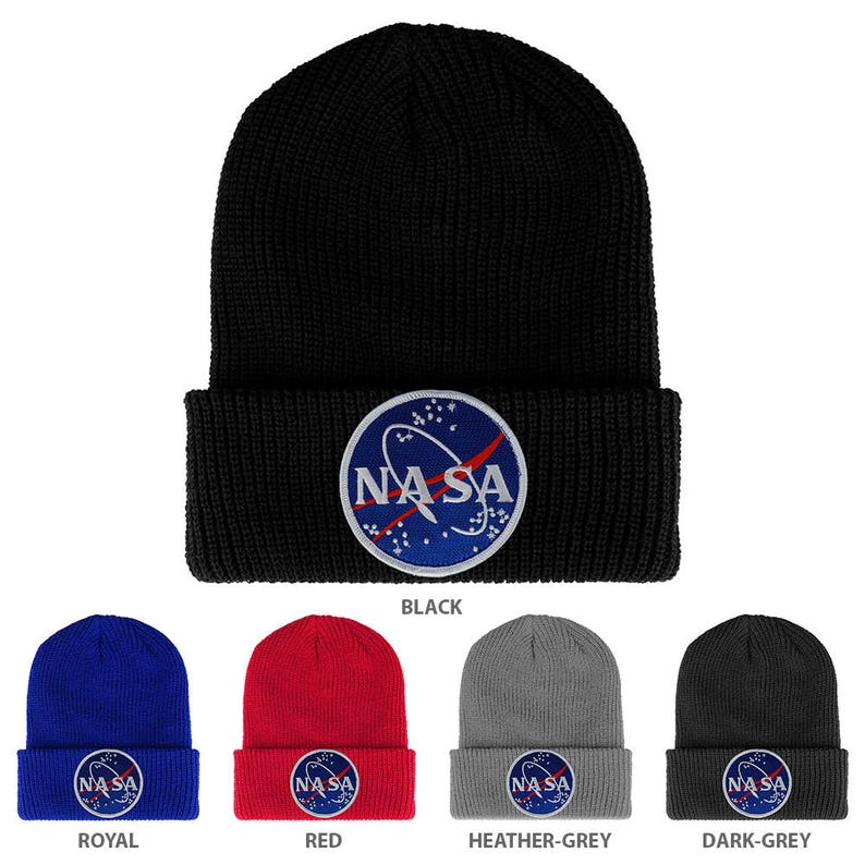 NASA MEATBALL Logo Embroidered Patch Ribbed Cuffed Knit Beanie (1545K ...