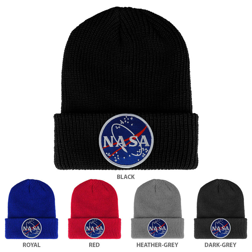NASA MEATBALL Logo Embroidered Patch Ribbed Cuffed Knit Beanie (1545K ...