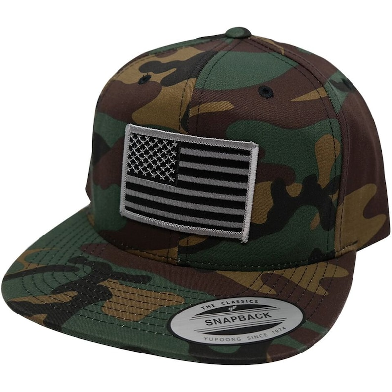Flexfit Snapback Flat Bill Camouflage Cap With Patriotic - Etsy