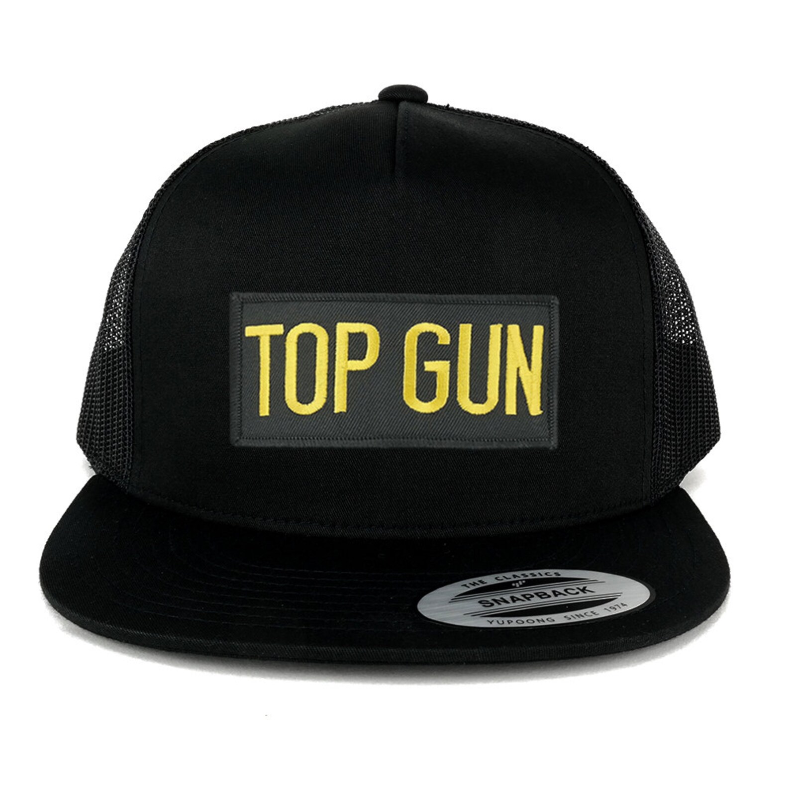 FLEXFIT 5 Panel Top Gun Text Black Gold Embroidered Patch - Etsy