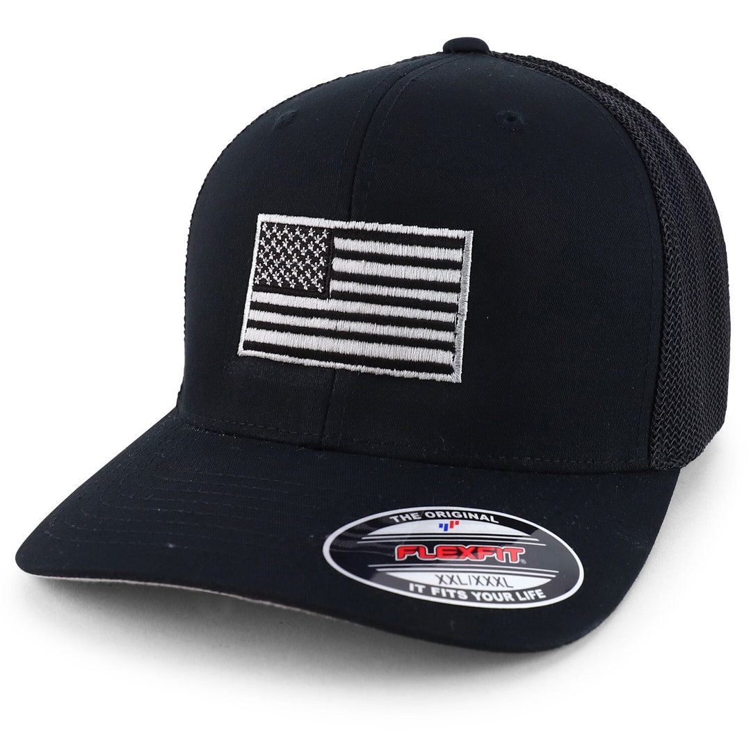 XXL Oversize USA American Flag Embroidered Flex Fitted Mesh Back ...