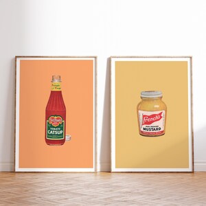 Ketchup and Mustard Poster Set, Printable Art, Vintage Food, Retro ...