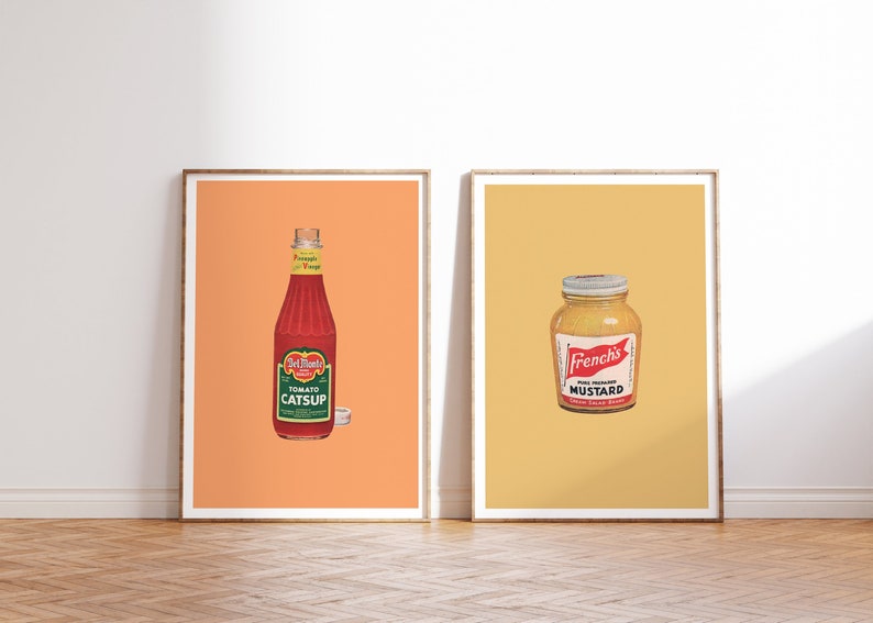 Ketchup and Mustard Poster Set, Printable Art, Vintage Food, Retro ...