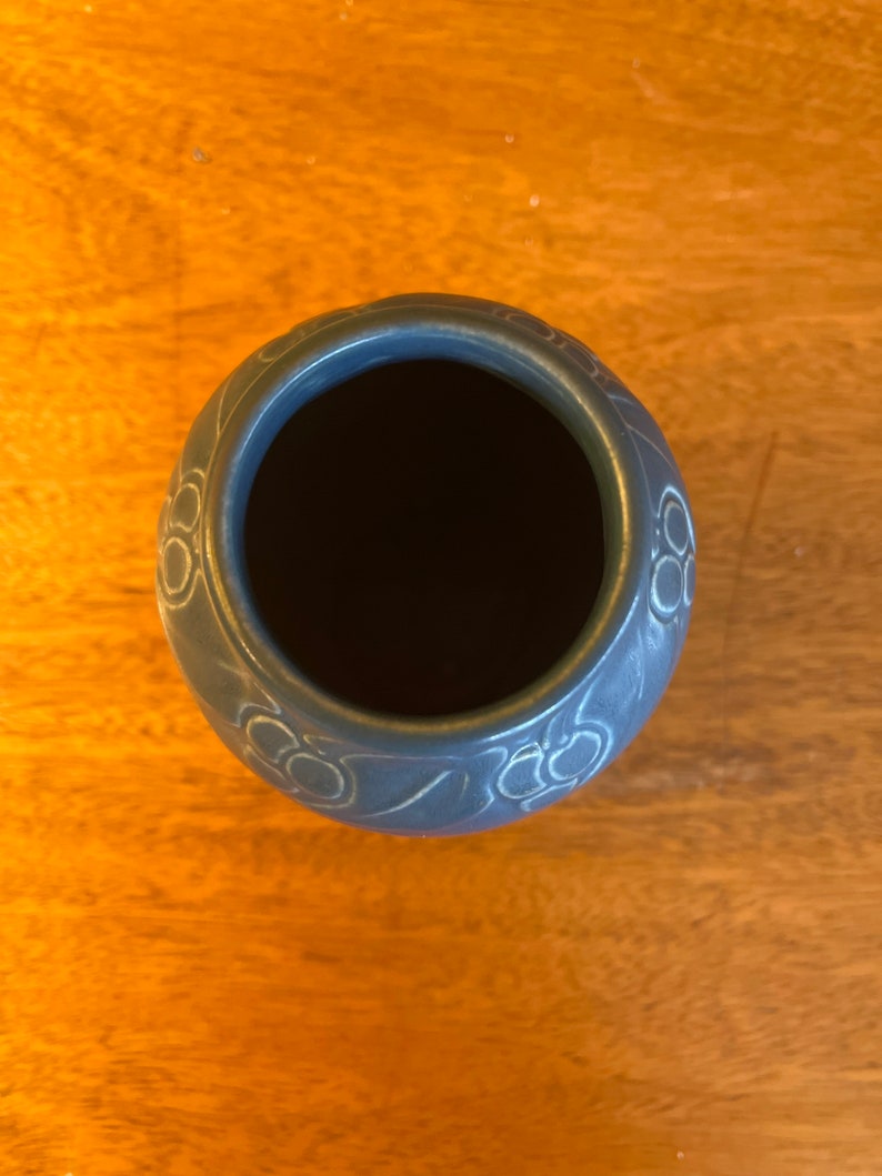 Vintage Rookwood Pottery “fruit & Leaves” Blue Matte Glaze 4 3/4” Vase ...