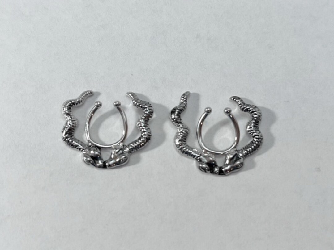 Pair Whispering Snakes Clip on Non Pierced Fake Adjustable 316L ...