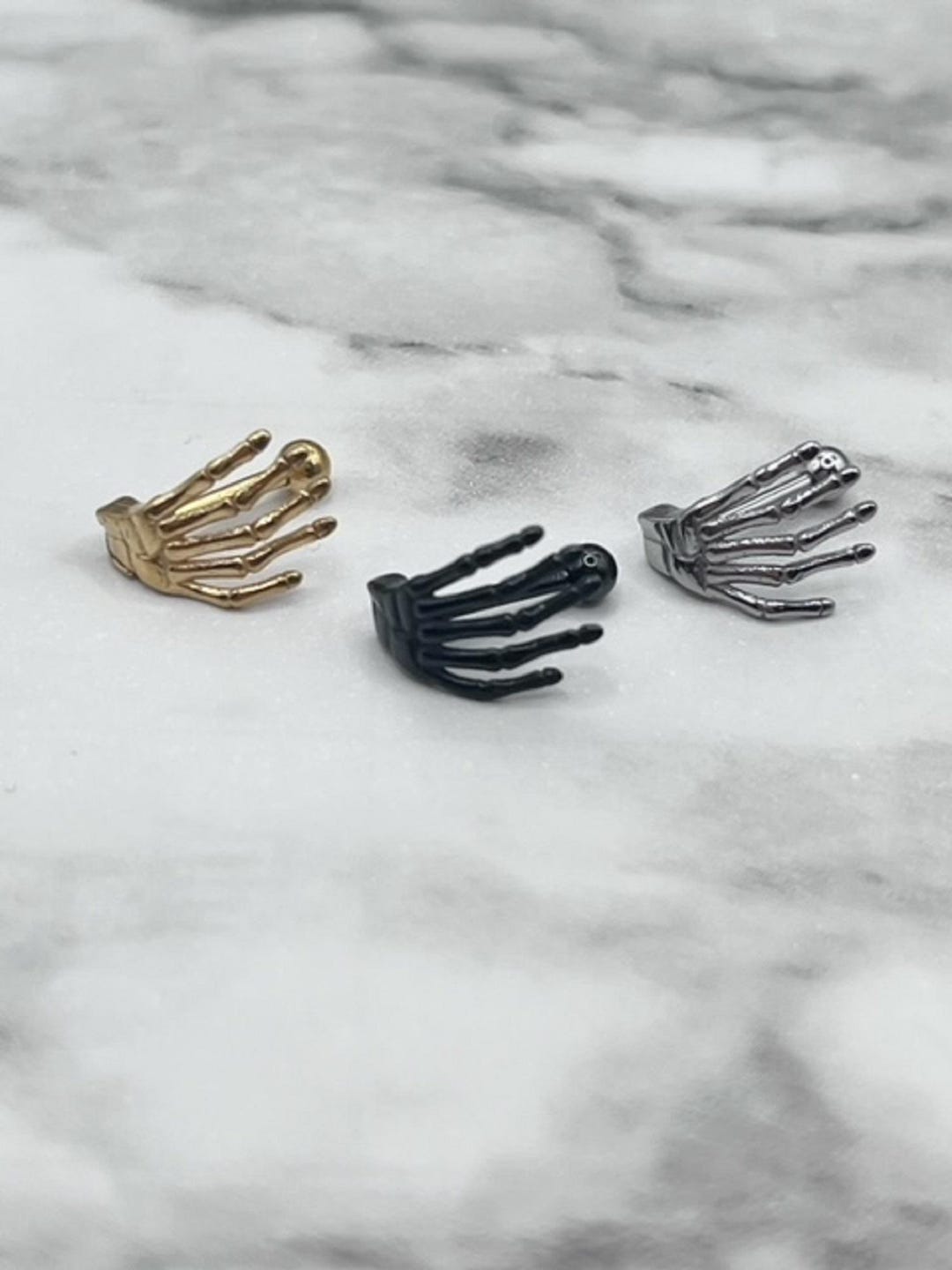 Skeleton Skull Hand 16G Lip Cartilage Ear Cuff Eyebrow Ring Labret ...