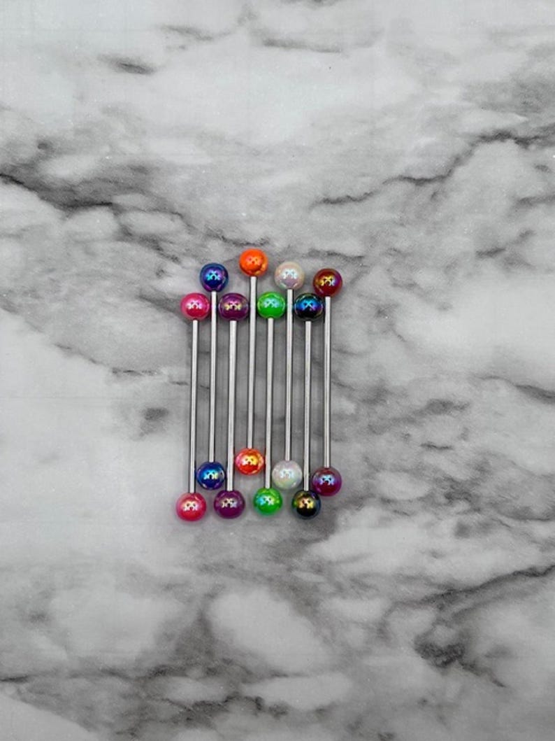 Metallic Coated Acrylic Ball Industrial Barbell 14G Surgical Steel Body ...