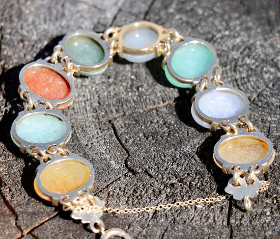 14K 585 solid yellow gold Multi Color Jade 29.0 gram… - Gem