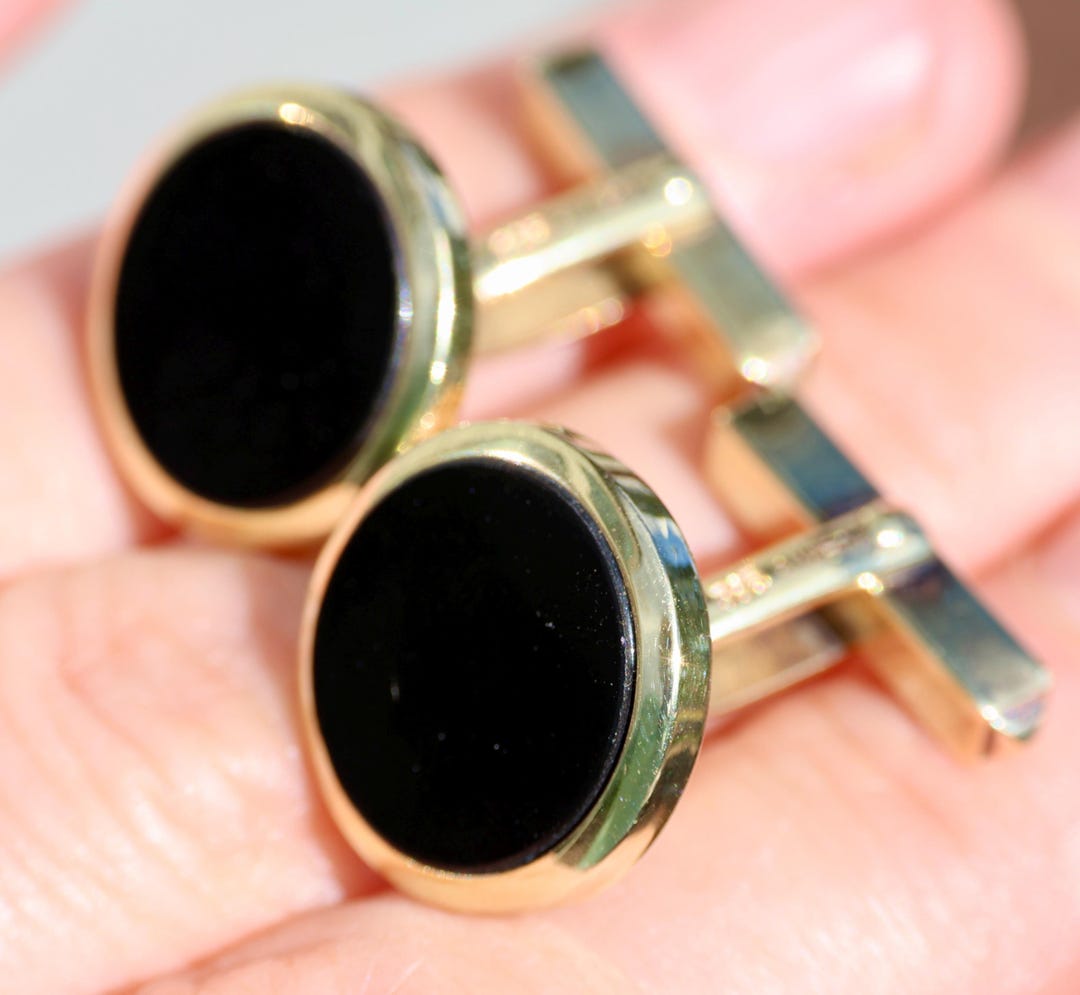 14K Solid Yellow Gold ONYX 0.6" Settings 10.2grams RIVIERA Cufflinks ...