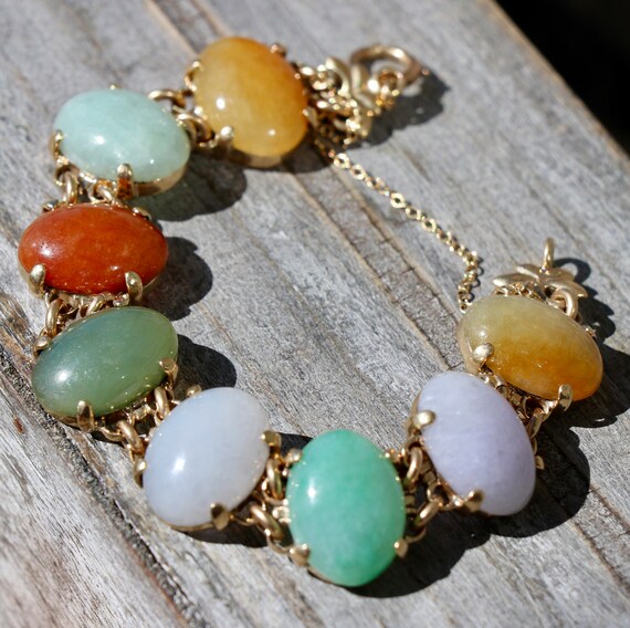 14K 585 solid yellow gold Multi Color Jade 29.0 gram… - Gem