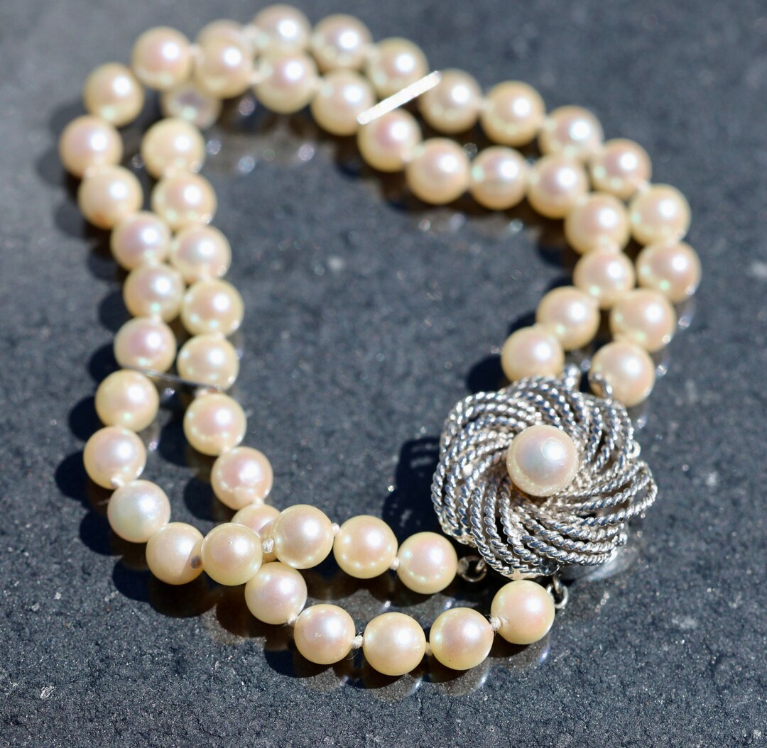 14K 585 Solid White Gold Clasp Stations 7.25 SALTWATER 5.5mm PEARLS ...