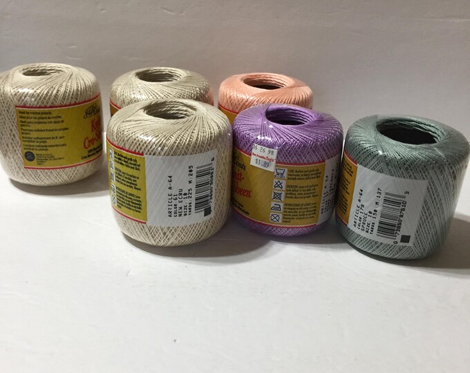 7 J&P Coats Knit Cro-sheen Crochet Threads New Ecru, Lavender, Peach ...