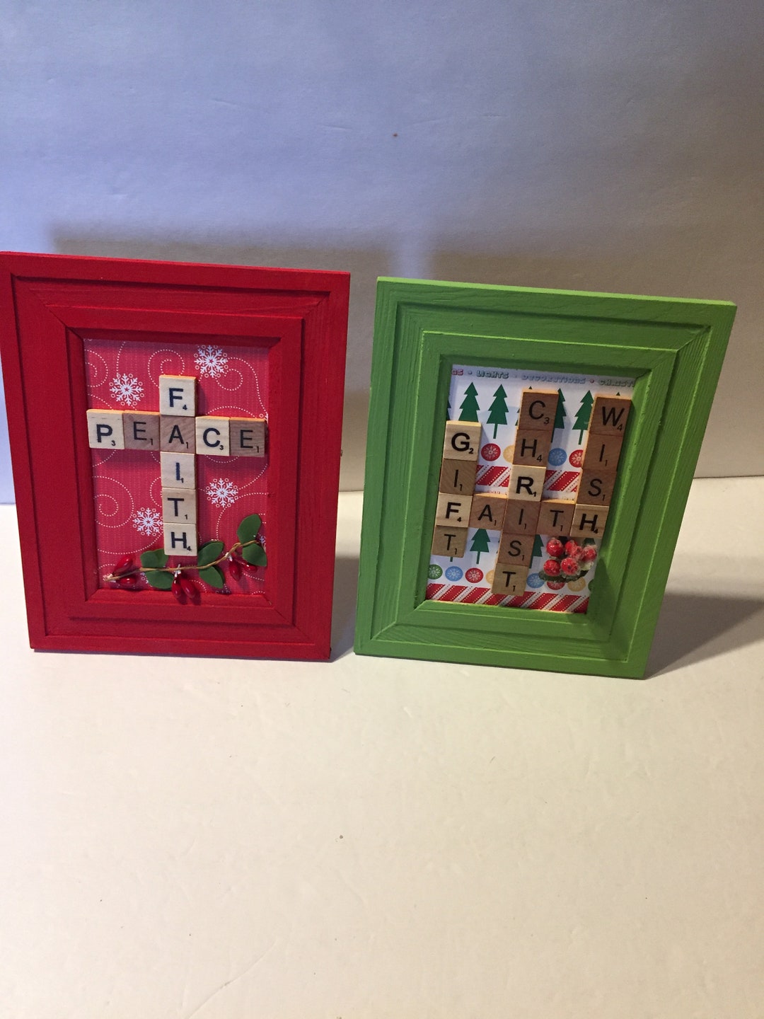 2 Handcrafted Scrabble Tile Christmas Words-faith, Peace, Gift, Christ ...