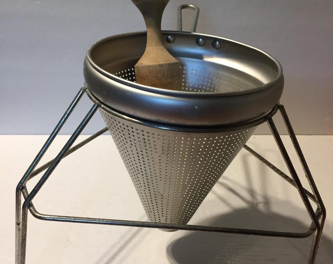 Vintage Aluminum Sieve With Stand and Wood Cone Pestle Fruit Press ...