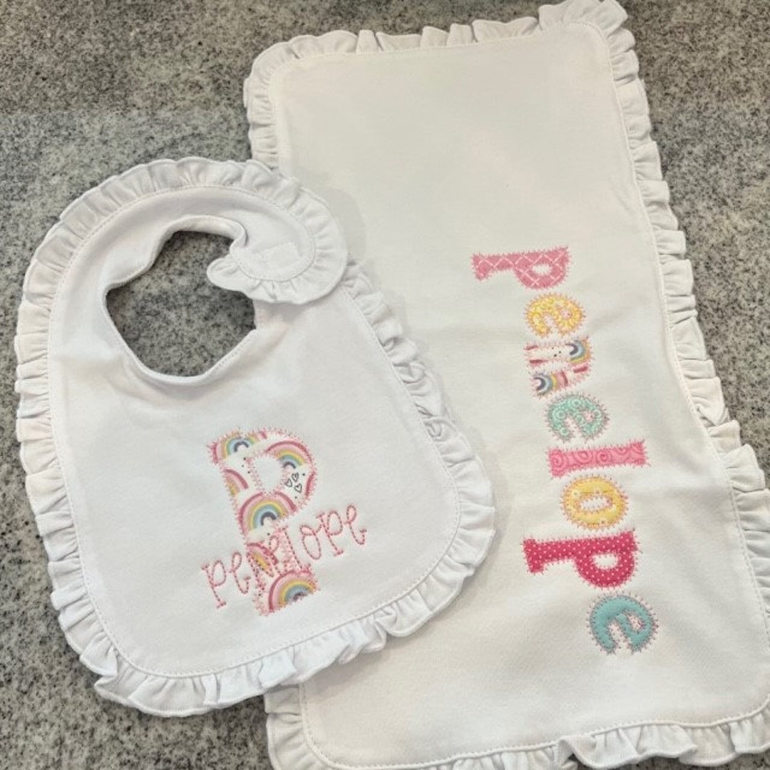 Monogram Burp and Bib Cloth Set, Personalized Burp Cloth, Monogram Bib ...