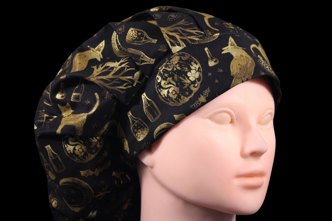 Metallic Gold Halloween Gothic Large Bouffant, Scrub Hat for Women ...