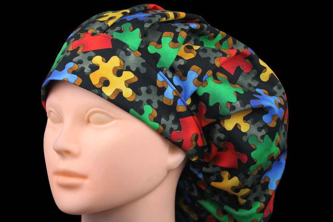 Autism Awareness Large Bouffant, Scrub Hat for Women, Puzzle Scrub Hat ...