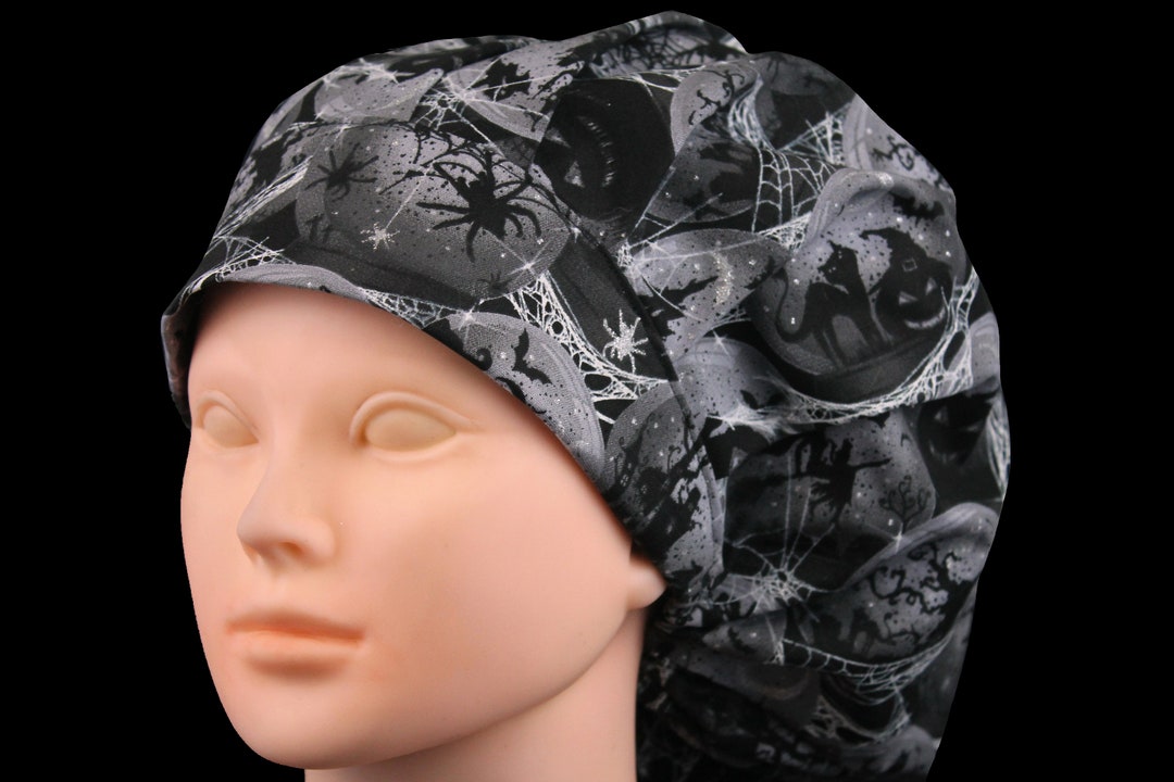 Gothic Halloween and Spider Webs Large Bouffant, Glitter Scrub Hat ...