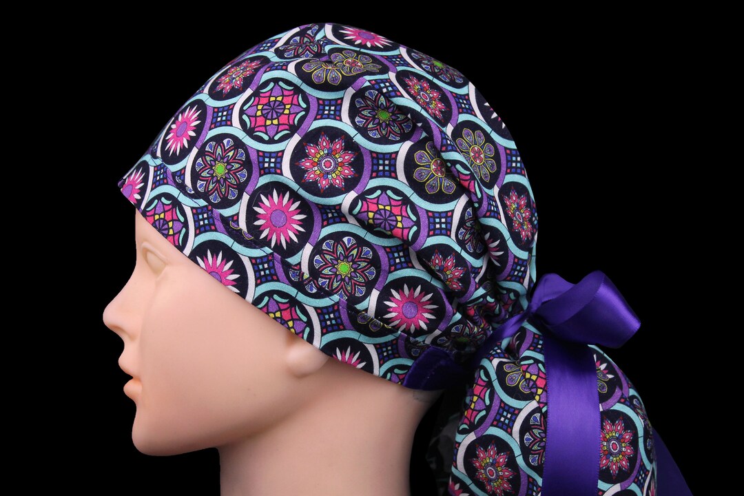 PONYTAIL Gothic Stained Glass Scrub Cap, Scrub Hat for Women, Art Scrub ...