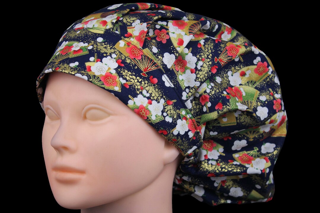 Metallic Gold Oriental Fans Large Bouffant, Scrub Hat for Women ...