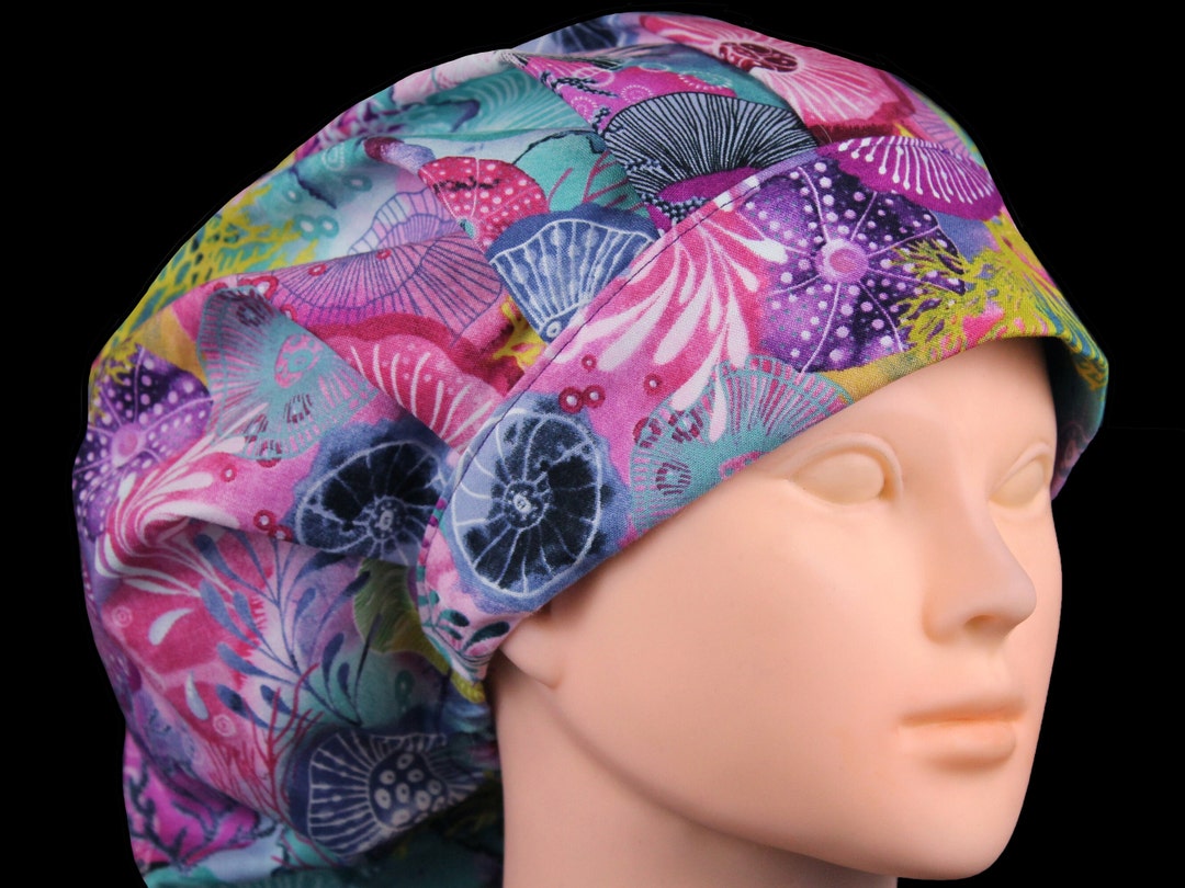 Ocean Bouffant Scrub Hat: Seashells, Adjustable Toggle, Cotton - Etsy