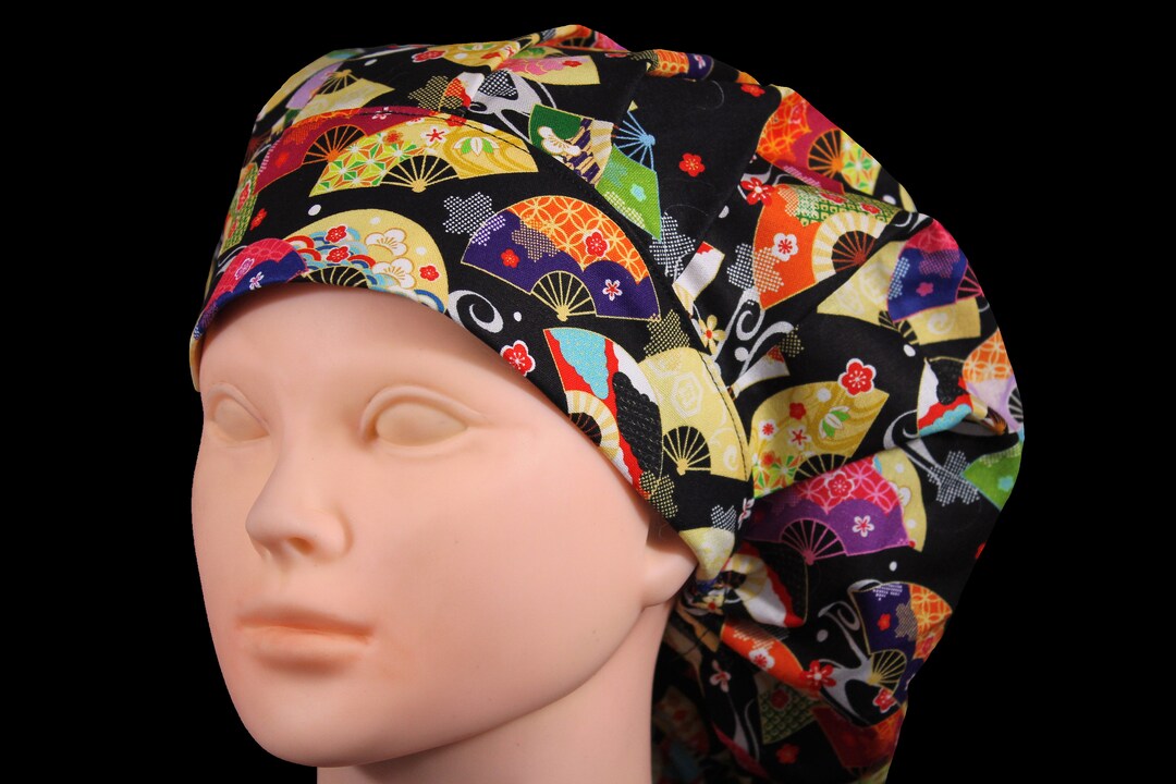 Oriental Folding Fans Large Bouffant, Scrub Hat for Women, Japanese ...