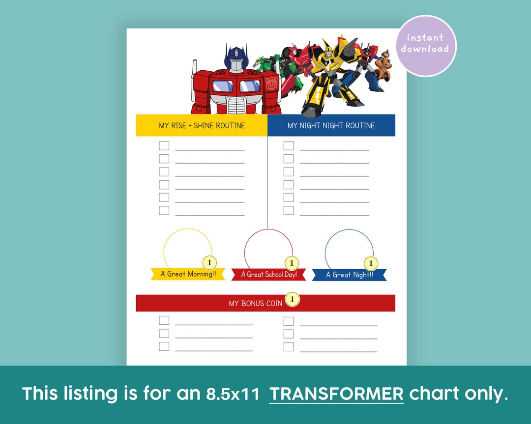 Transformers Kids Chore and Behavior Chart - Etsy
