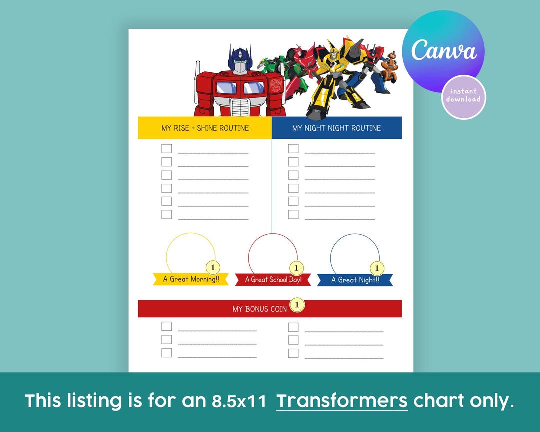 Transformers - Kids Chore and Behavior Chart - Editable Canva Template ...