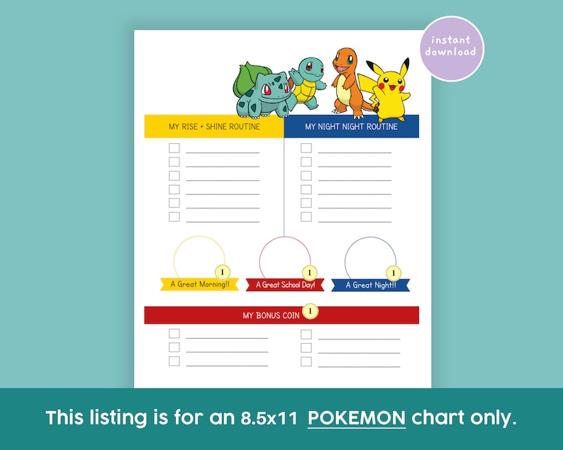 Pokemon Kids Chore and Behavior Chart - Etsy