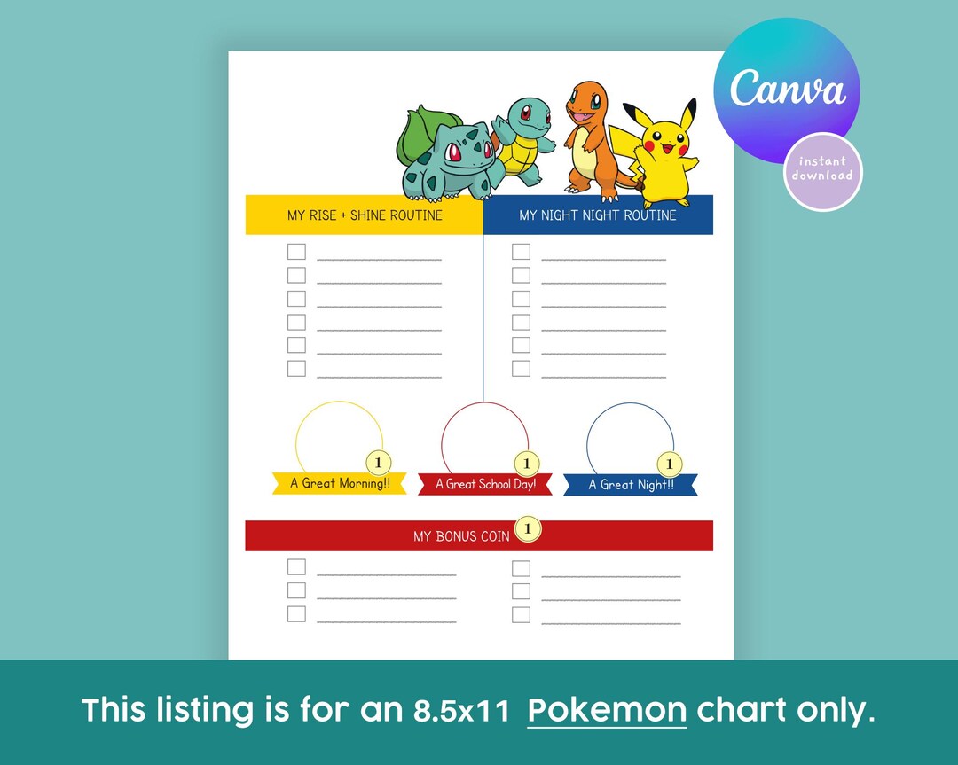 Pokemon - Kids Chore and Behavior Chart - Etsy