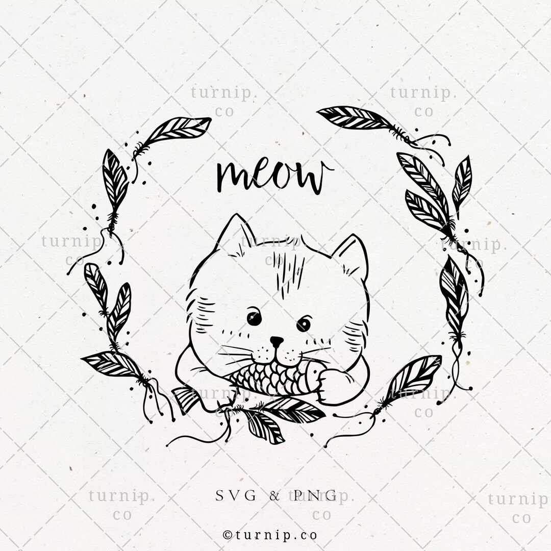 Cute Cat With Fish Wreath SVG & PNG Clipart Sublimation - Etsy UK