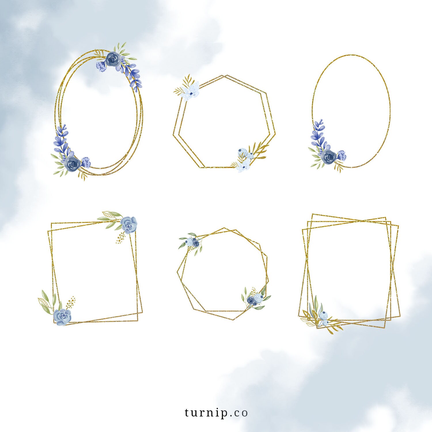 71 Gold and Blue Flower Watercolor Png Clipart Golden Frame - Etsy Canada