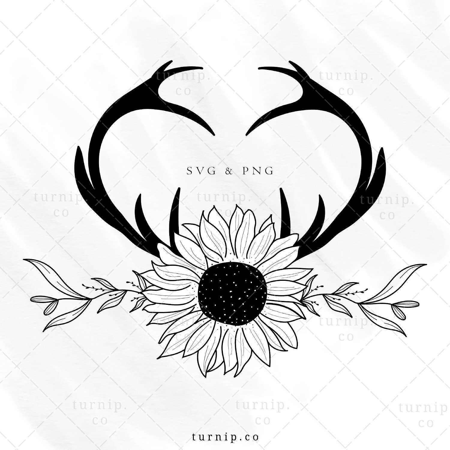 Deer Antler With Sunflower SVG Floral Wreath PNG Boho Rustic | Etsy