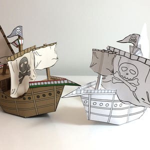 Pirate Ship Paper Model Download and Colour - Etsy UK
