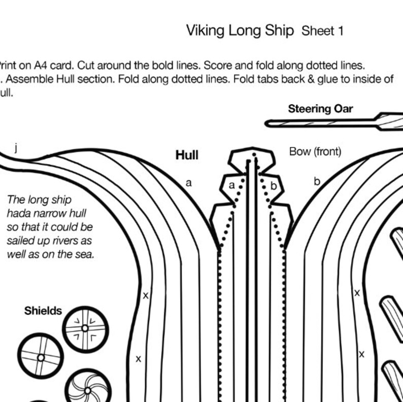 Download Viking Long Ship Paper Model to Colour - Etsy