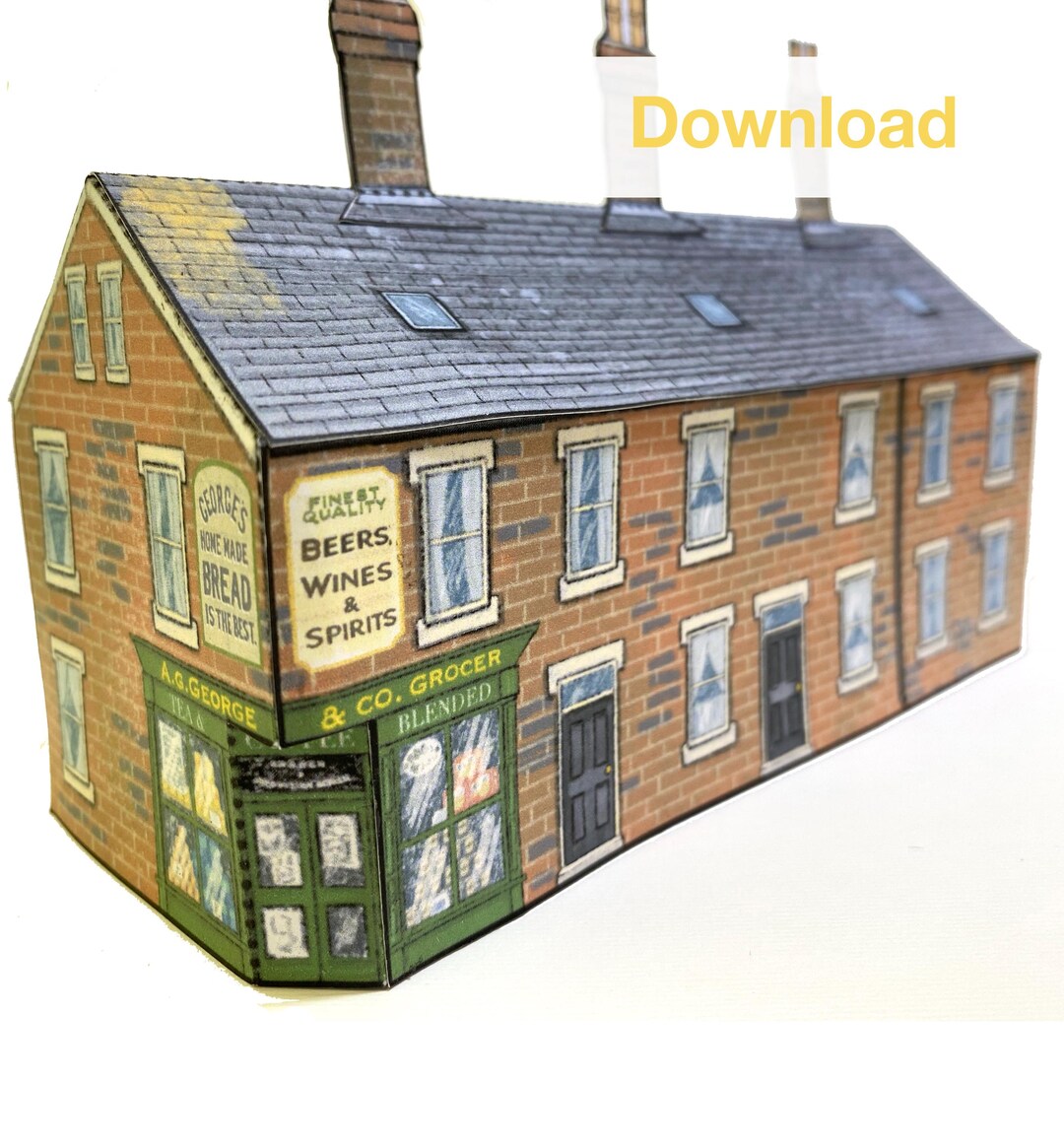 Download Back to Back Houses With Corner Shop Paper Model - Etsy UK